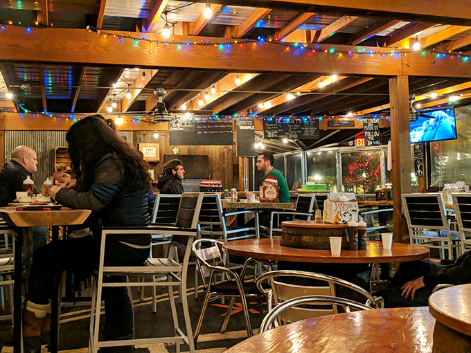 Even in winter, Woodpile's festive atmosphere makes you feel like you've stumbled into the barbecue equivalent of Cheers—where everybody knows your appetite.