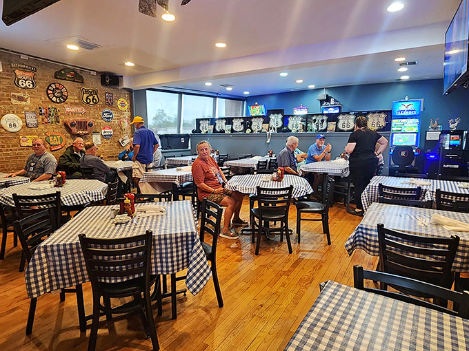Where strangers become friends over shared chicken baskets and Route 66 nostalgia. The regulars have their favorite tables.