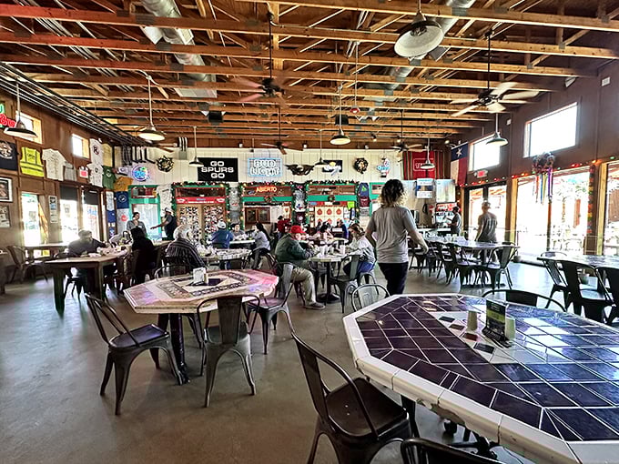 The dining room buzzes with the sound of happy eaters. Those ceiling fans have witnessed countless "first bite" faces of pure joy.
