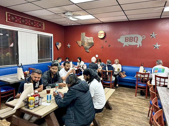 Where BBQ dreams come true. These diners aren't just eating—they're having a religious experience with smoke and meat.