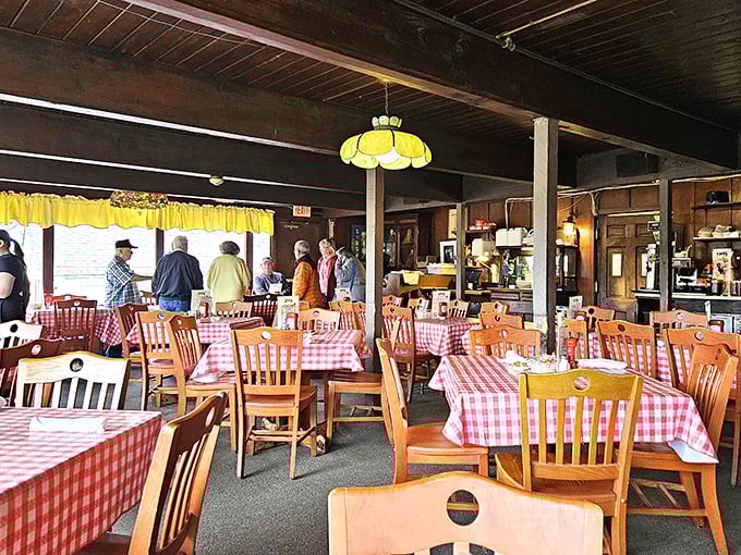 The dining room feels frozen in time—in the best possible way. No designer touches here, just decades of satisfied diners and delicious memories.