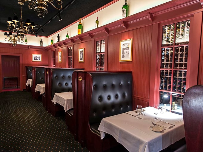 The high-backed booths aren't just comfortable – they're conversation incubators where great meals and better stories unfold.