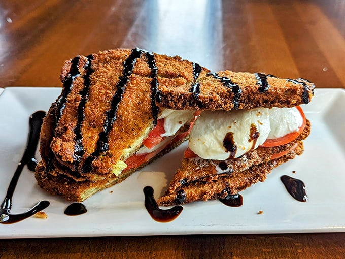 The Eggplant Stack isn't just an appetizer—it's a towering achievement of Mediterranean engineering with fresh mozzarella and balsamic reduction.