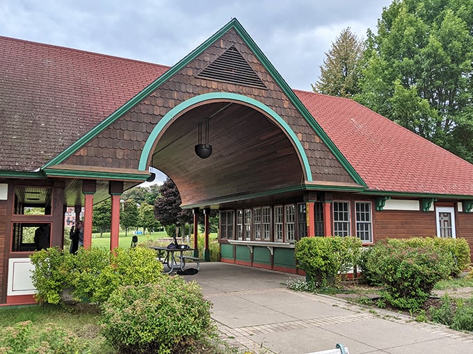 This distinctive arched pavilion at Lower Harbor Park hosts everything from summer concerts to impromptu gatherings—community in architectural form.
