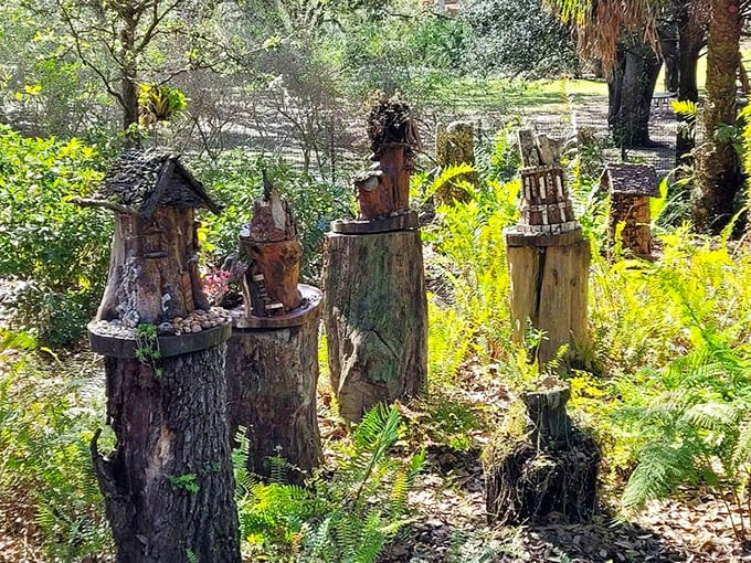 Whimsical tree stump fairy houses prove that even in retirement, trees at Bok Tower Gardens get exciting second careers.