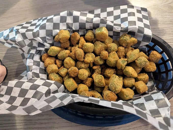 These aren't just fried okra—they're Southern vegetable candy. Even okra skeptics become believers after one basket.