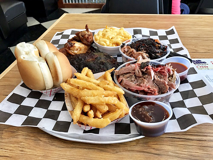 The sandwich basket comes with a side of nostalgia—red baskets lined with checkered paper are the universal signal for "good food ahead."