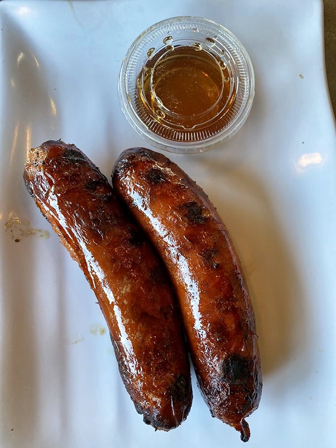 Hot links with that perfect snap and glossy sheen. These aren't just sausages—they're spicy little flavor bombs.
