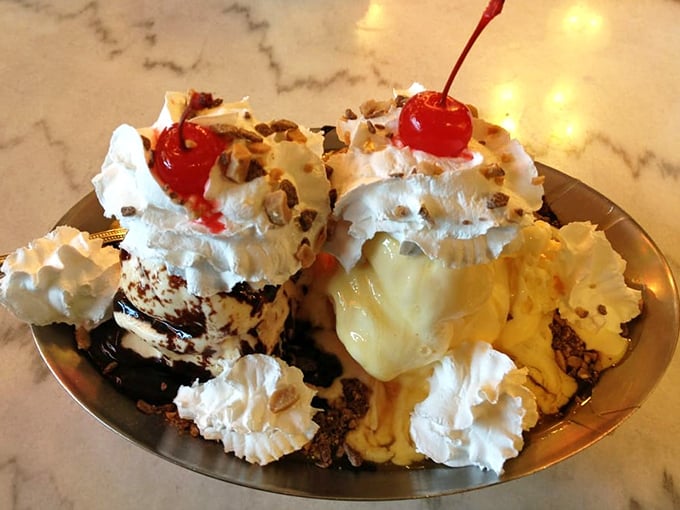 This sundae doesn't mess around – it's what happens when ice cream decides to throw a party.