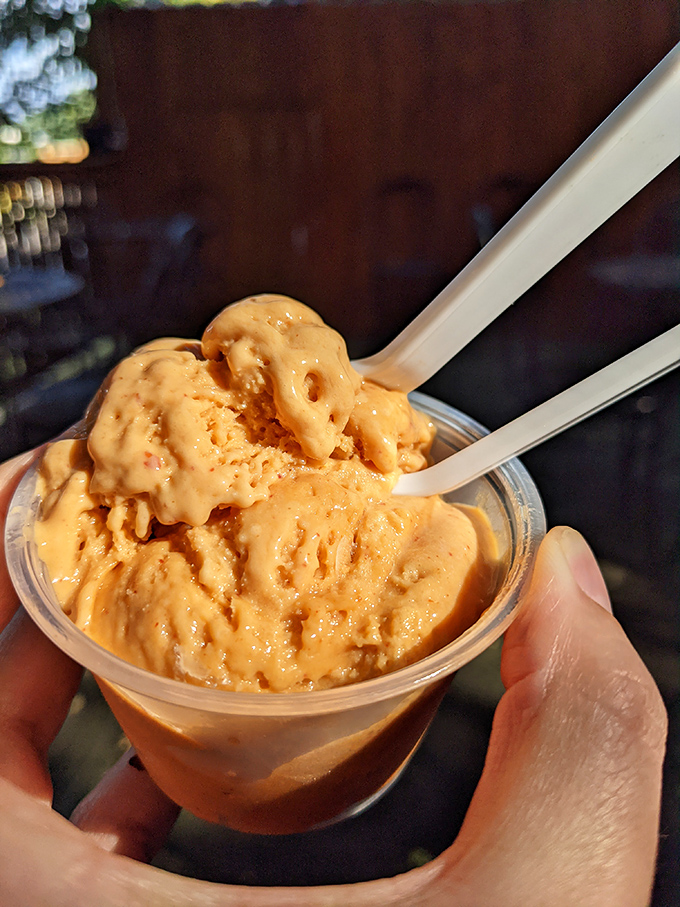 The frozen finale – house-made ice cream that somehow captures the essence of comfort food while cooling the pleasant burn of barbecue spices.
