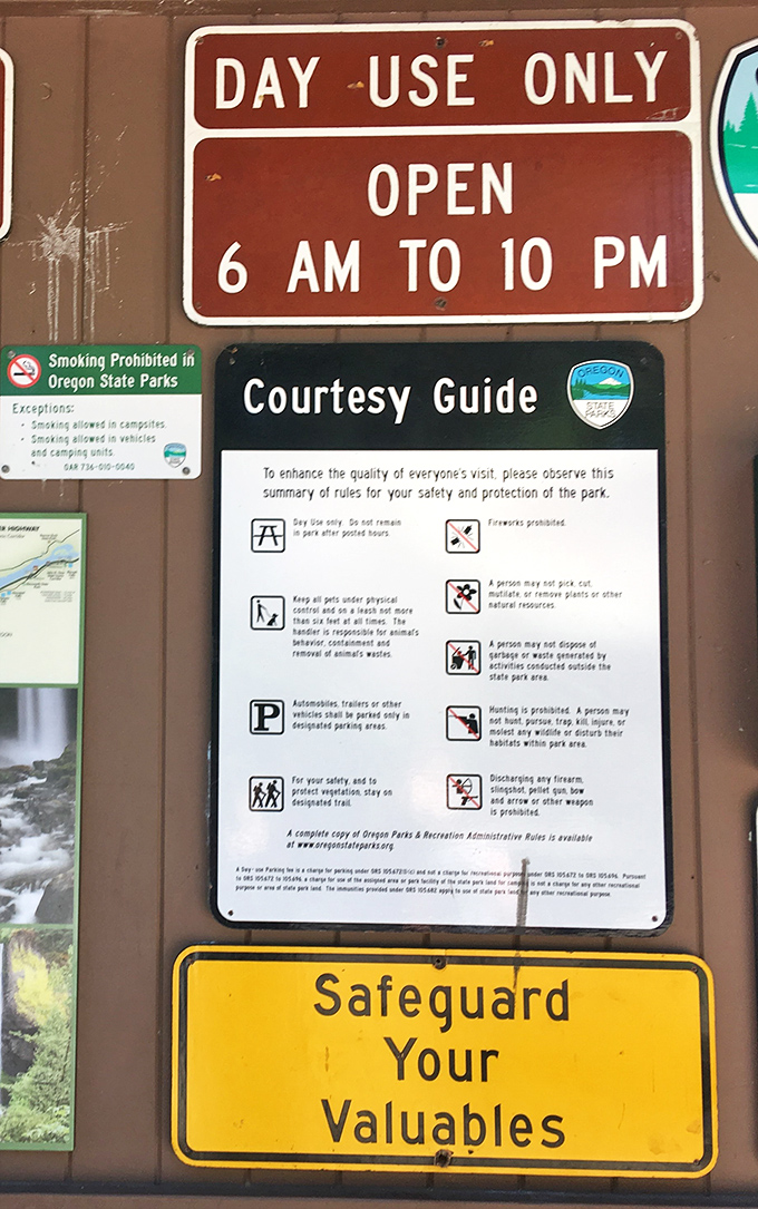 Early bird gets the waterfall: Park hours posted clearly—arrive at 6 AM and you might have this natural wonder all to yourself.