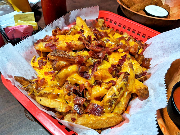 Loaded fries that redefine the concept of sharing, though you might not want to.