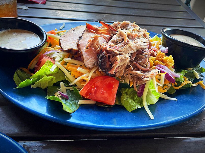 Even the salads get the BBQ treatment. Fresh greens topped with smoked meat prove that "healthy choice" and "delicious" aren't mutually exclusive terms.