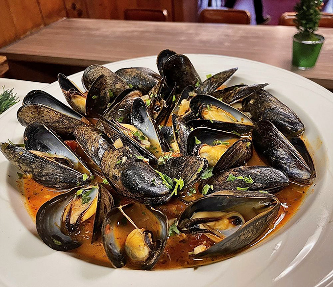 These mussels aren't just opened—they're telling stories about the Pacific in a broth that deserves its own love song.