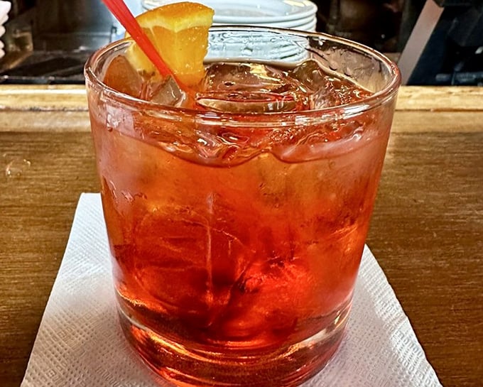 This Negroni isn't just a cocktail—it's liquid amber that makes you understand why Italians take their aperitivo hour so seriously.