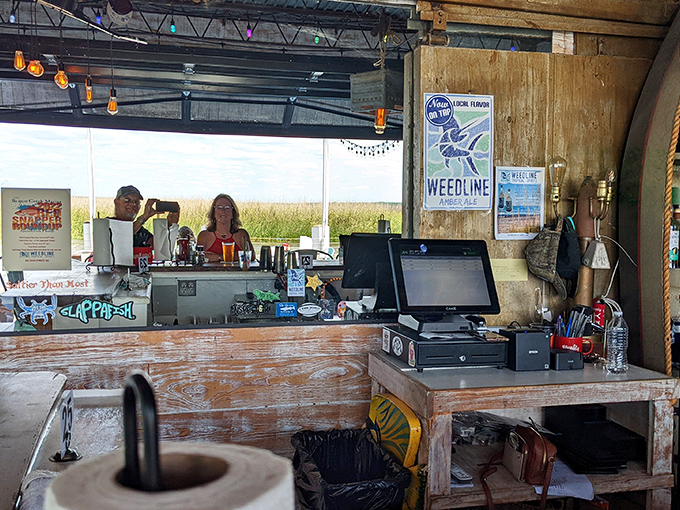 No fancy digital displays here—just a weathered wooden counter where orders are placed and seafood dreams begin.