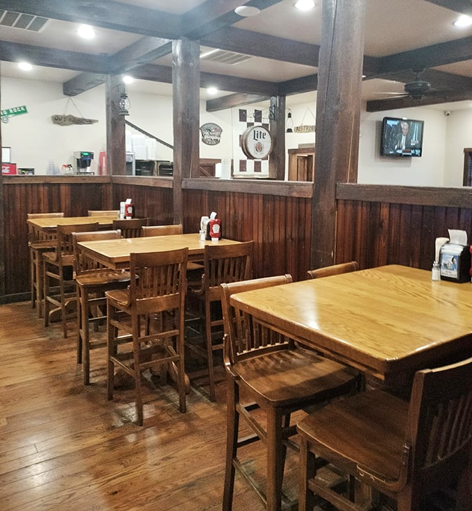 No designer needed here—just honest wood, comfortable seating, and a space that invites you to linger over that last bite.