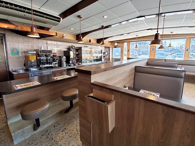 Modern booths with classic diner soul – where sliding in means sliding into a tradition of comfort that spans generations.