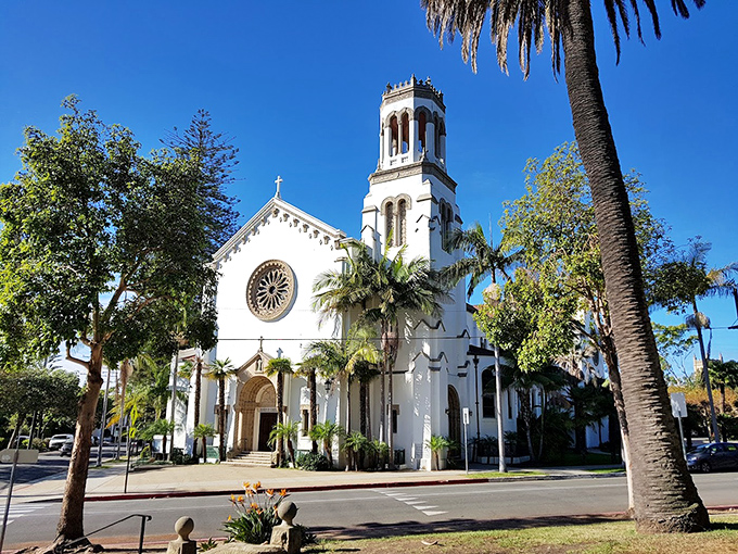 Our Lady of Sorrows Church stands bright white against the blue sky, proving that sometimes the most photogenic spots aren't in the tourist brochures.