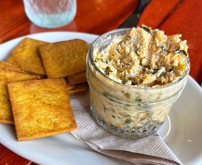 Pimento cheese served with crackers—the South's answer to caviar, but infinitely more satisfying and without the pretension.