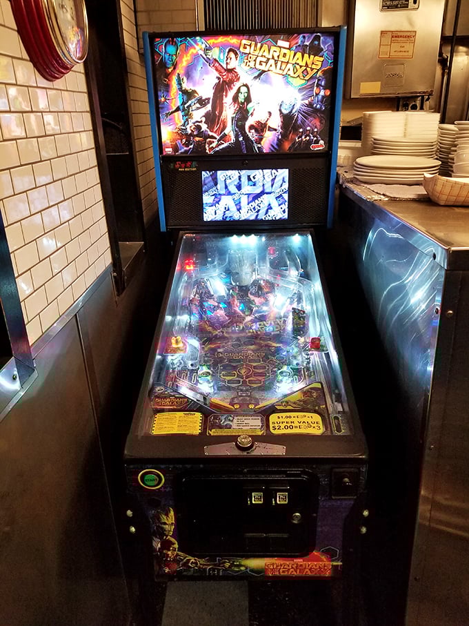 Between bites, challenge the Guardians of the Galaxy pinball machine—because nothing complements a burger like the satisfying clack of flippers and blinking lights.