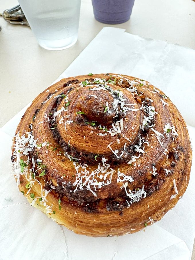 That pistachio pesto croissant is having an identity crisis in the best possible way – French meets Italian, everyone wins.