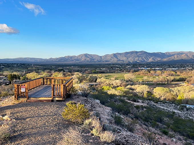 This wooden observation deck frames the Verde Valley like nature's own masterpiece. The kind of view that makes smartphone cameras feel wholly inadequate.