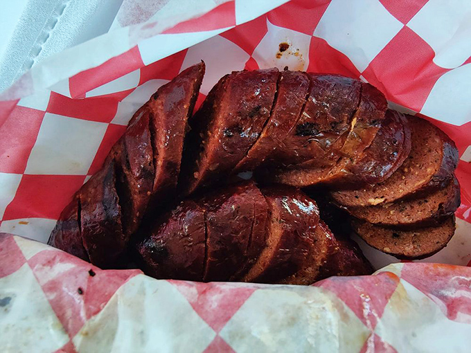 Sausage slices with that perfect snap that says, "We take our meat seriously around here." Each slice is a little flavor bomb.