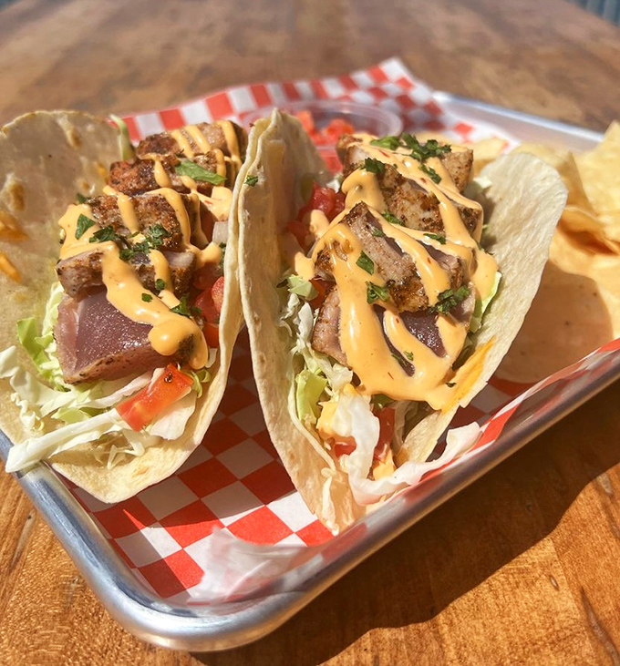Tacos that make you question why you ever ate anything else. That seared ahi is dressed better than most people at fancy restaurants.
