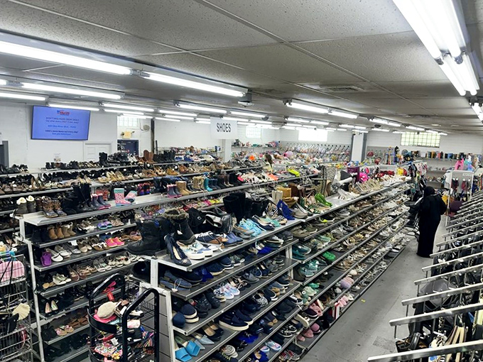 Shoe heaven stretches as far as the eye can see. Like a footwear library where you can actually take the books home permanently!
