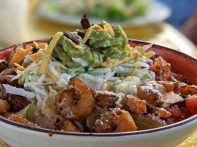 This shrimp bowl isn't just lunch—it's a tropical vacation in edible form, where every colorful component plays its part in a symphony of flavors.