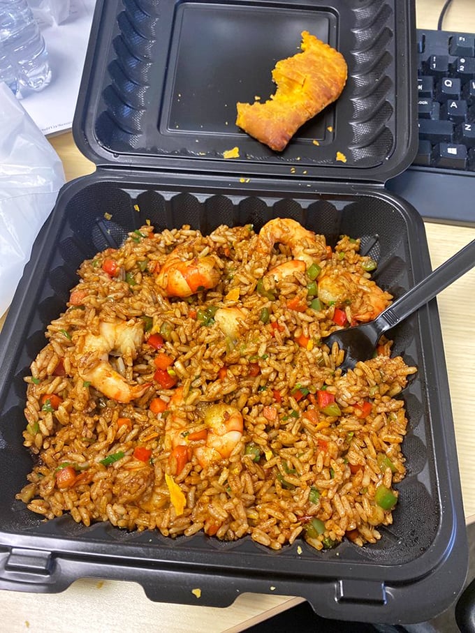 This isn't just shrimp fried rice—it's a colorful celebration where each grain has been personally introduced to perfect seasoning.