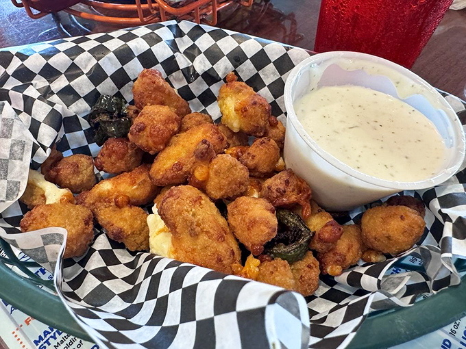 These aren't your Wisconsin grandma's cheese curds. The jalapeño kick takes these golden nuggets from "delicious" to "dangerously addictive."