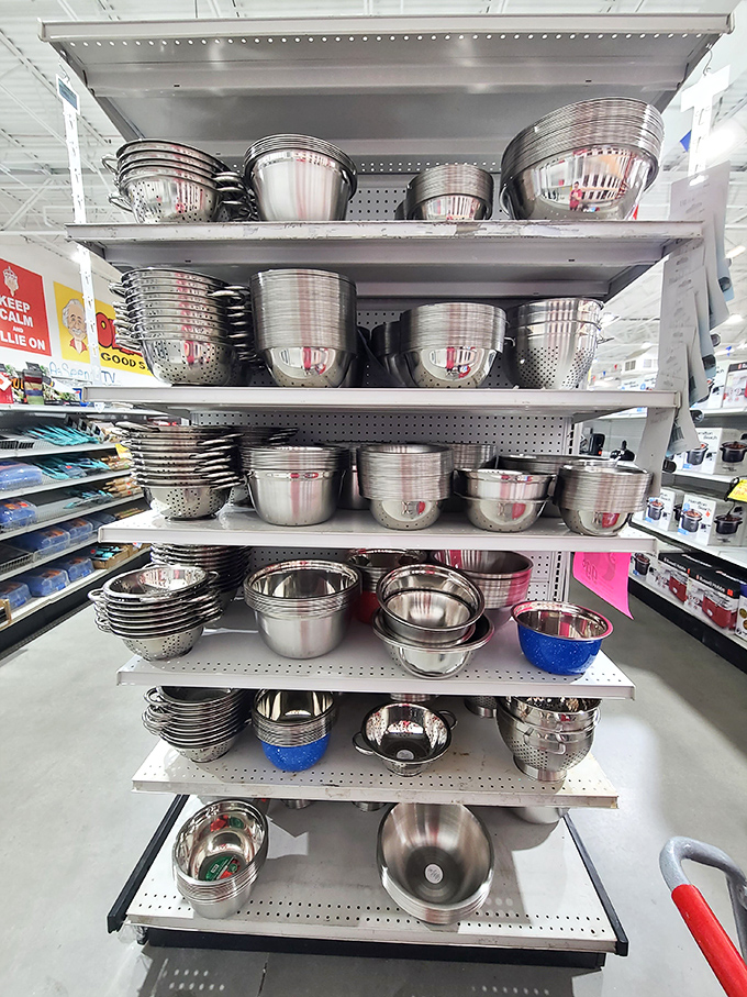 Stainless steel wonderland! These gleaming bowls and colanders could star in their own cooking show—"Bargain Kitchen Champions."