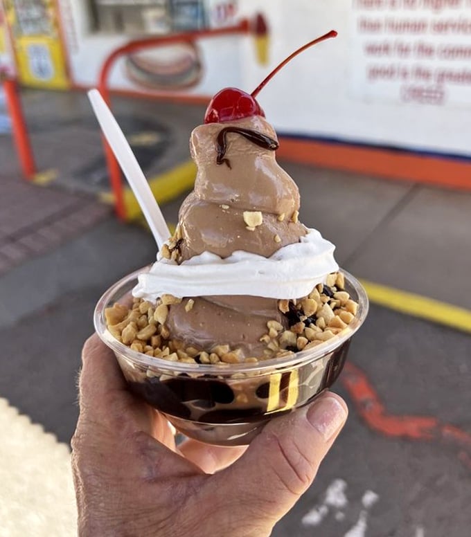 Ice cream architecture at its finest. That cherry on top isn't just garnish—it's the exclamation point on a sentence of pure joy.