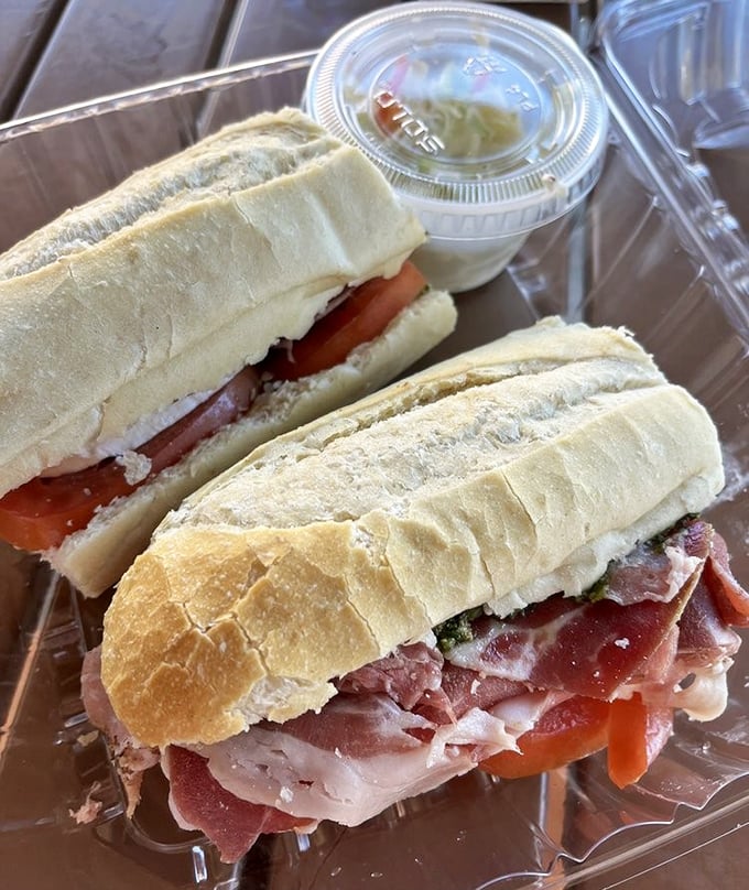 Italian sandwiches elsewhere suddenly feel inadequate. Fresh mozzarella, tomato, and basil on crusty bread—proof that simplicity, when done right, is revolutionary.
