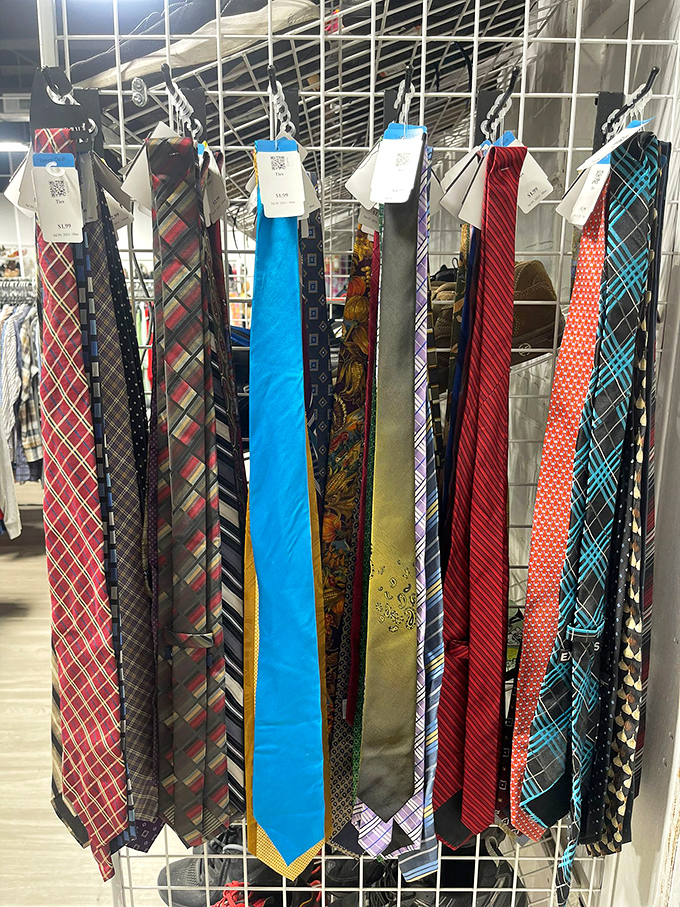 Tie one on! This collection of neckwear spans decades of boardroom fashion – from power red to whimsical patterns that tell stories of meetings past.