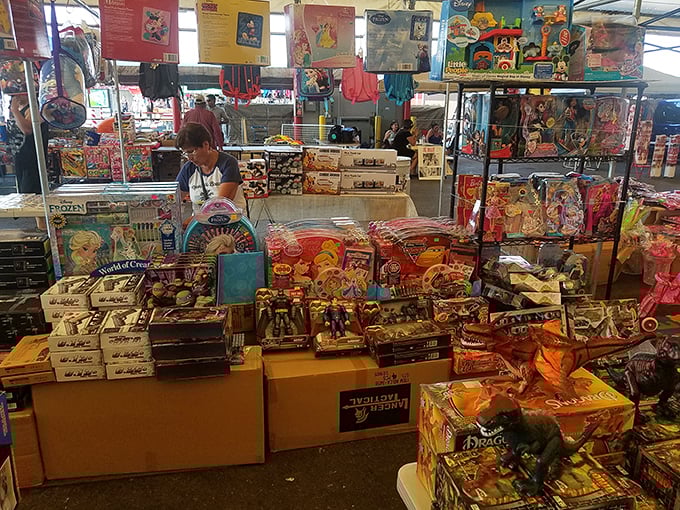Nostalgia for sale! This toy vendor's collection spans generations, offering everything from modern action figures to vintage dolls that might just match your childhood memories.