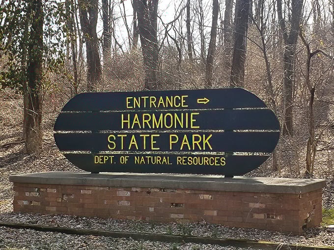 First impressions matter, and Harmonie's entrance sign promises exactly what awaits beyond—natural harmony in a chaotic world.