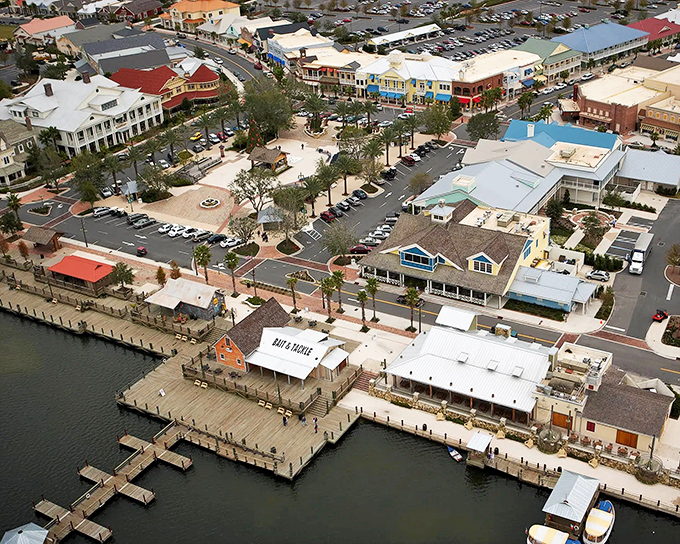 From above, The Villages reveals its thoughtful design—a waterfront community where every building seems positioned for maximum enjoyment.