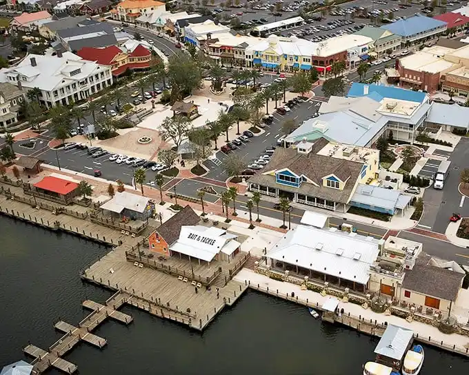 From above, The Villages reveals its thoughtful design—a waterfront community where every building seems positioned for maximum enjoyment.