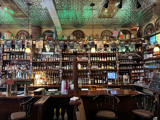 Behind this bar lies liquid history—hundreds of bottles telling stories of distilleries from Dublin to the Highlands, each waiting for the right listener.