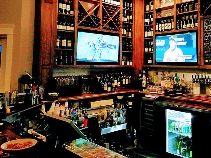 The kind of bar where serious wine conversations happen alongside debates about the best fishing spots.