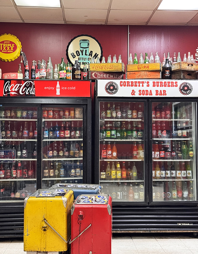The "Soda Bar" part of the name isn't kidding—a rainbow of bottled nostalgia awaits, from Cheerwine to craft root beers.
