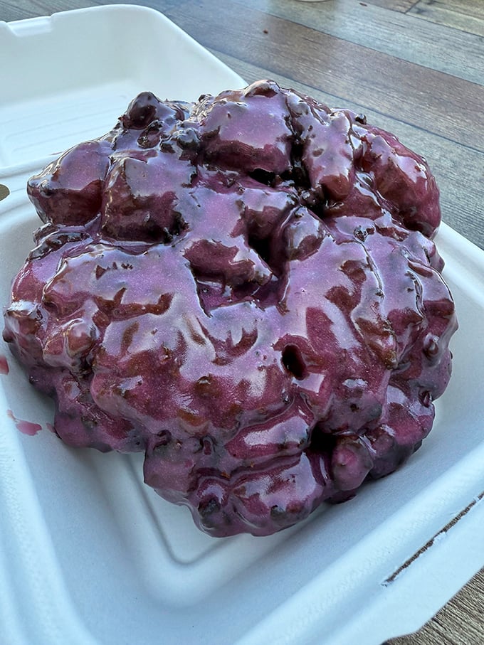 The blackberry fritter—a purple-hued masterpiece that turns fruit and dough into something approaching art.