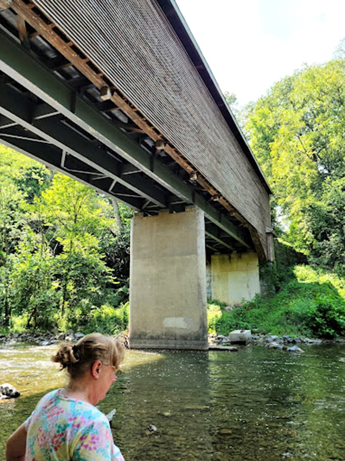 From below, you appreciate why bridges were once considered engineering marvels. The water reflects its timeless silhouette. 