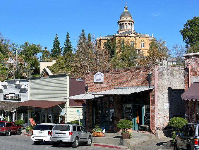Old Town's storefronts huddle beneath the watchful courthouse dome—a scene that's changed remarkably little since gold seekers first arrived.