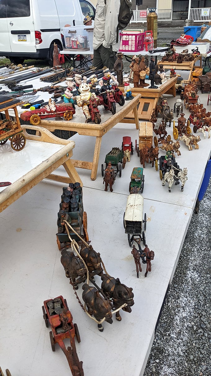 Miniature masterpieces of Americana. These cast iron horses have traveled through decades to reach this table, waiting for their next journey home.