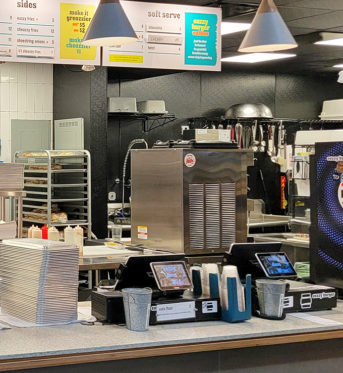 Behind every great burger is an efficient kitchen—stainless steel, organization, and the tools of the burger craft.