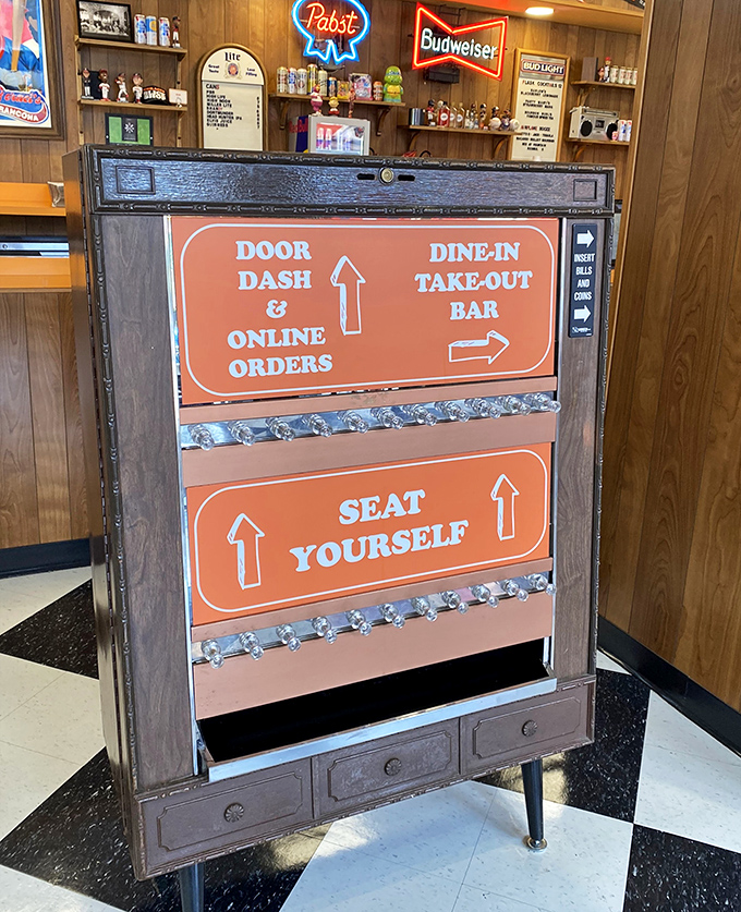 Even the directional signs have personality. "Seat Yourself" isn't just an instruction—it's an invitation to pizza paradise.